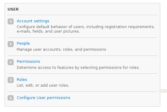 More links (including useful local tasks like the Roles and Permissions ...