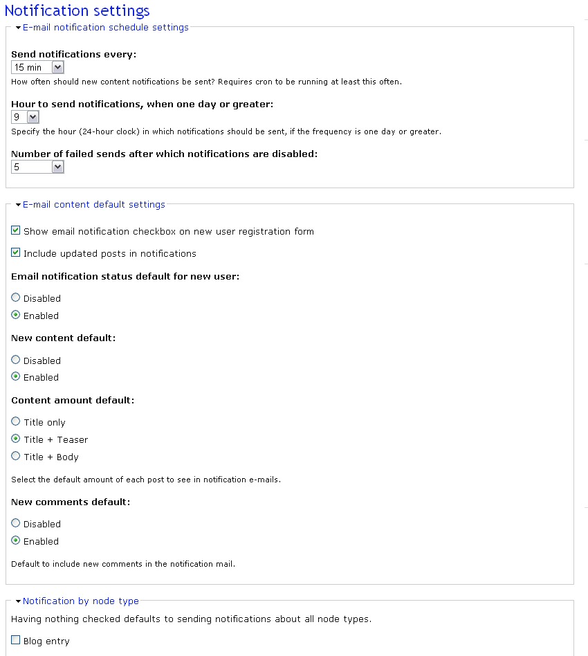 Notify module admin settings on registration, adding defaults and details permission [#870812 ...