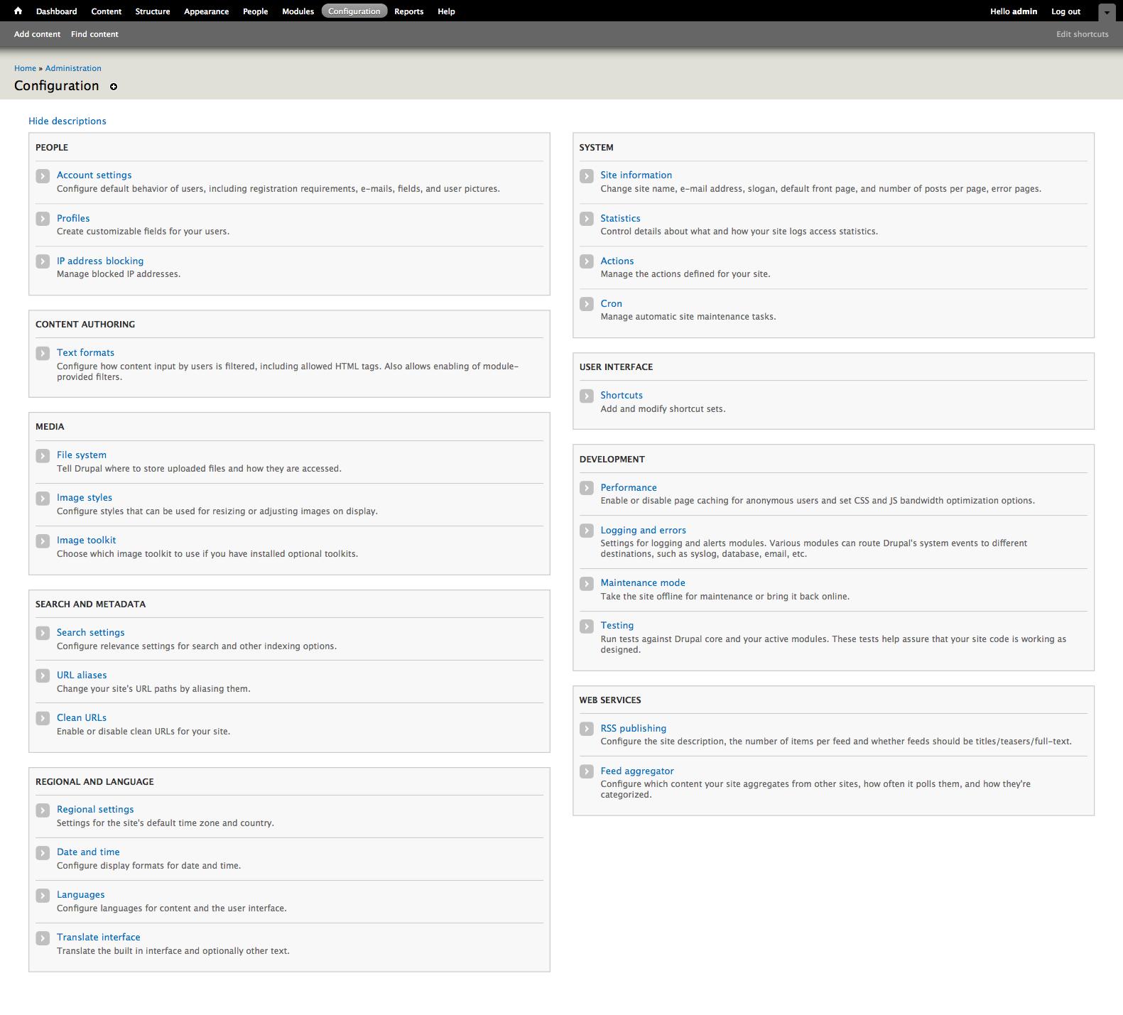 admin/by-task is confusing since it lacks links to config pages and looks similar to admin ...