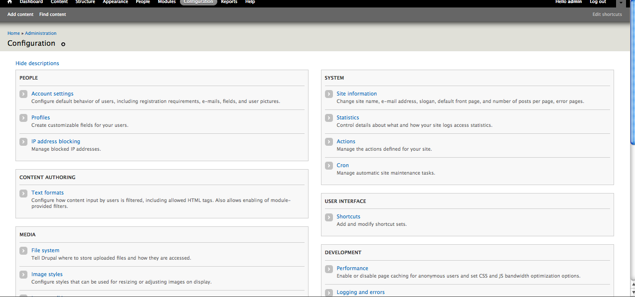 admin/by-task is confusing since it lacks links to config pages and looks similar to admin ...