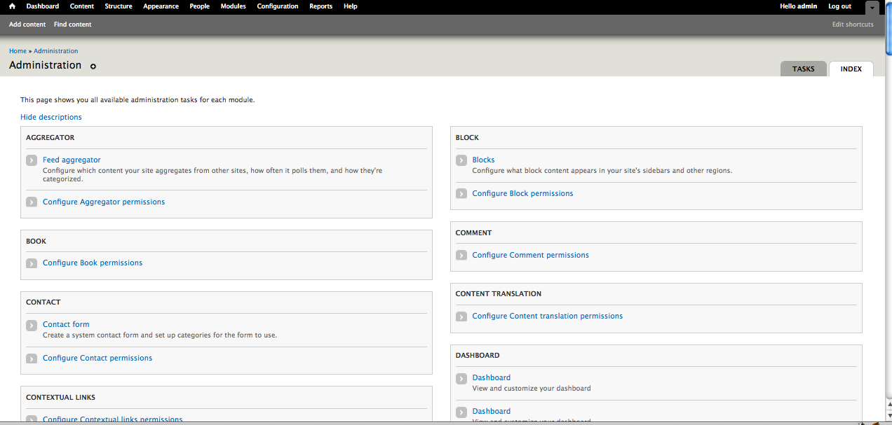 admin/by-task is confusing since it lacks links to config pages and ...