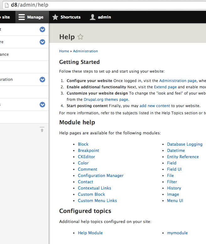 Add a config entity for a configurable, topic-based help system [#2351991] | Drupal.org