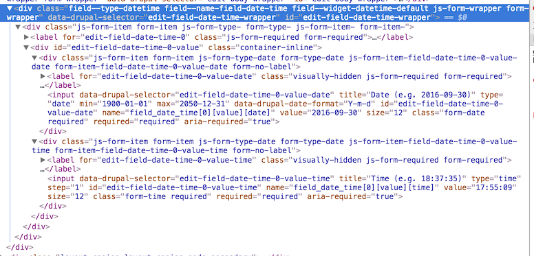 datetime_wrapper improperly applied to DateTimeWidgetBase [#2788359] | Drupal.org
