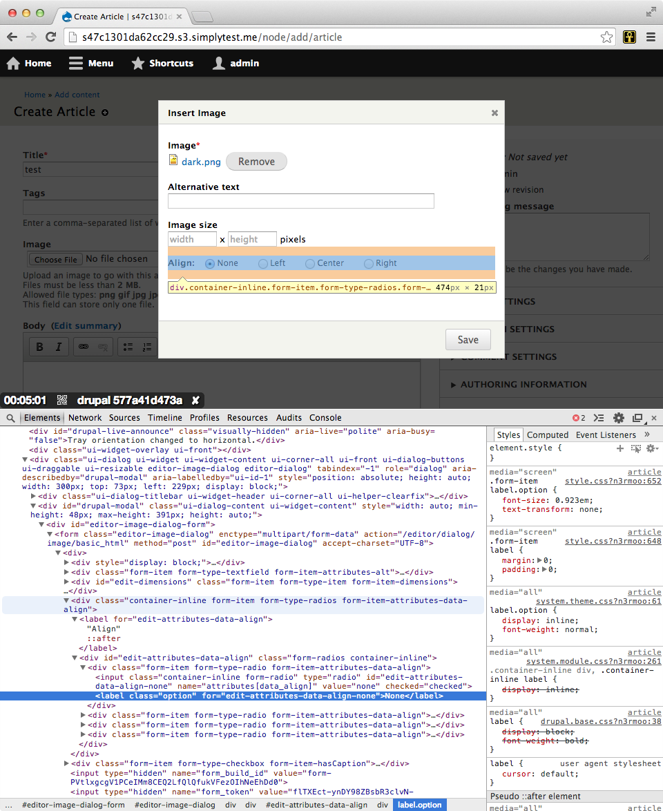 Styling of inline radios broken: inappropriate trailing colons (breaks EditorImageDialog ...