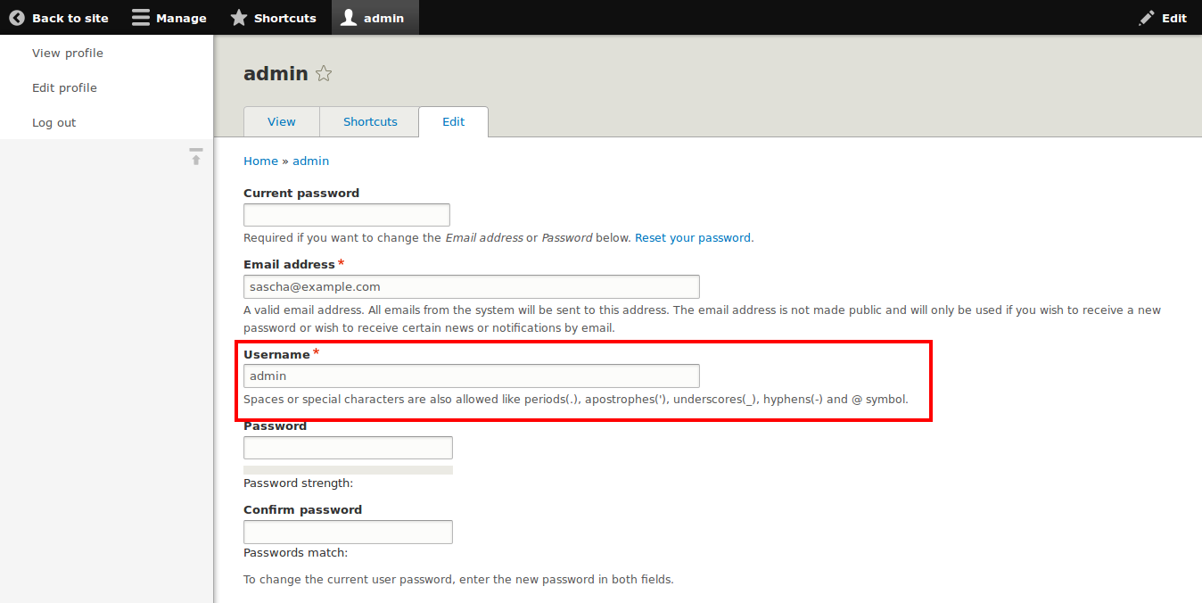 Fix the allowed punctuation wording in user_edit_form [#827468] | Drupal.org