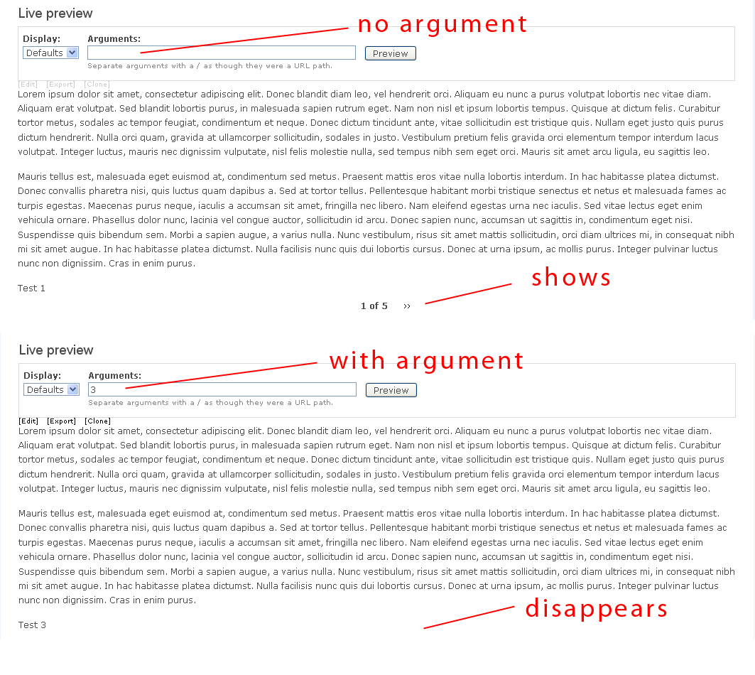 Views pager disappear if I use an argument [#754906] | Drupal.org