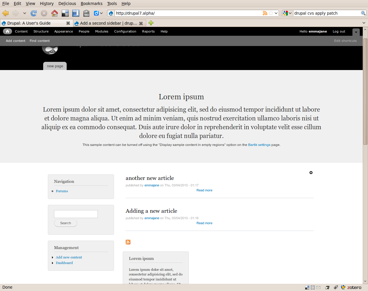 Add a second sidebar [#713444] | Drupal.org