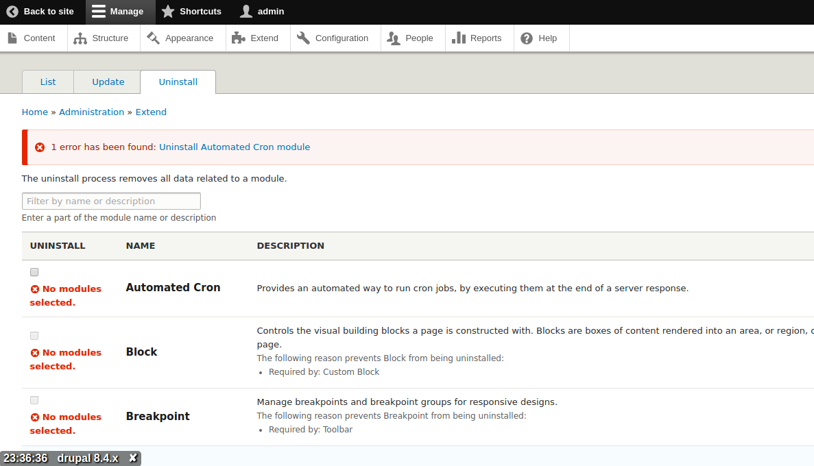 Inline errors repeated on child elements in module uninstall form [#2509268] | Drupal.org