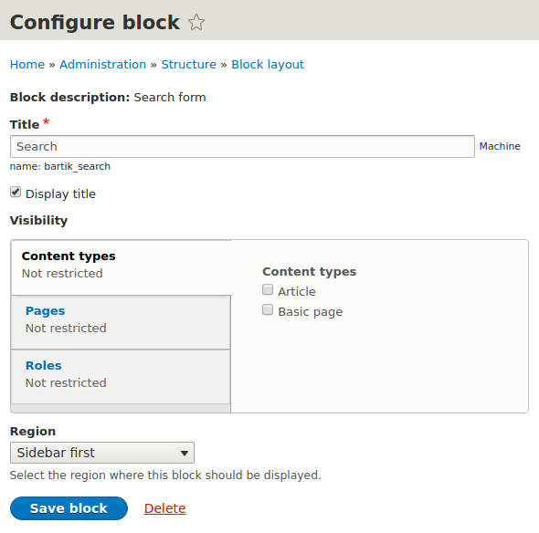 Move visibility settings to the bottom of block settings form [#2716603] | Drupal.org