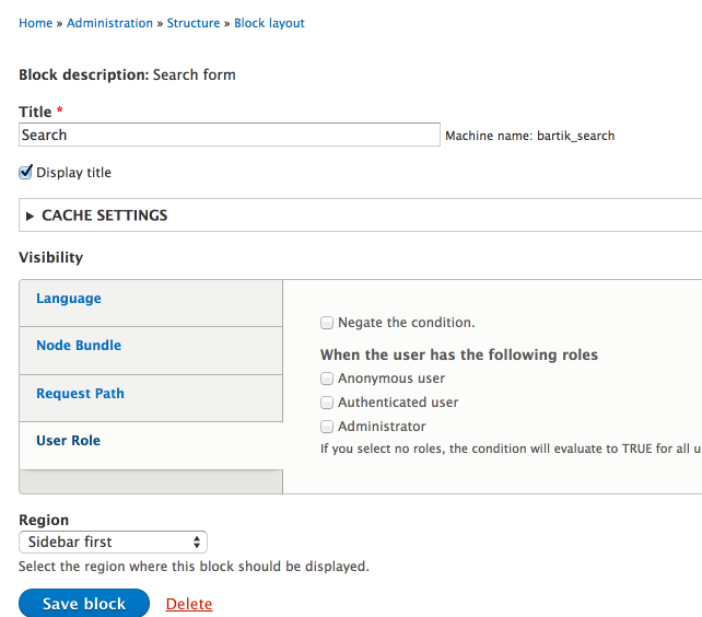 Refactor block visibility to use condition plugins [#2278541] | Drupal.org