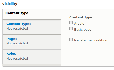 Block visibility per content type affects Views pages. [#2853951] | Drupal.org