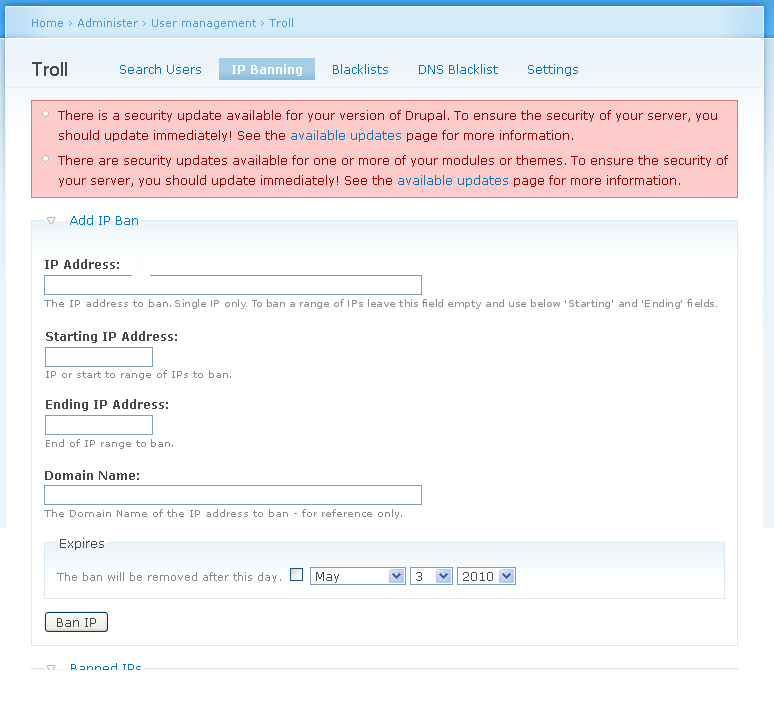 Simplify blocking IP address range [#136225] | Drupal.org