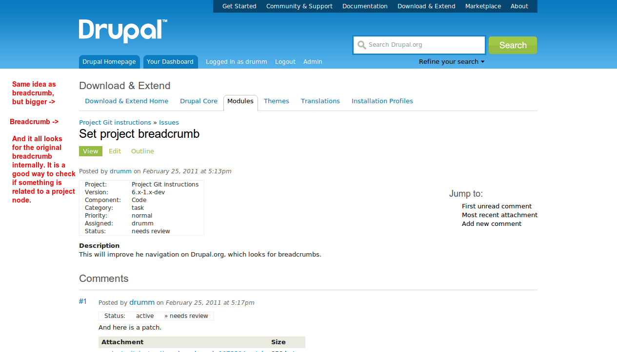 Set project breadcrumb [#1073394] | Drupal.org