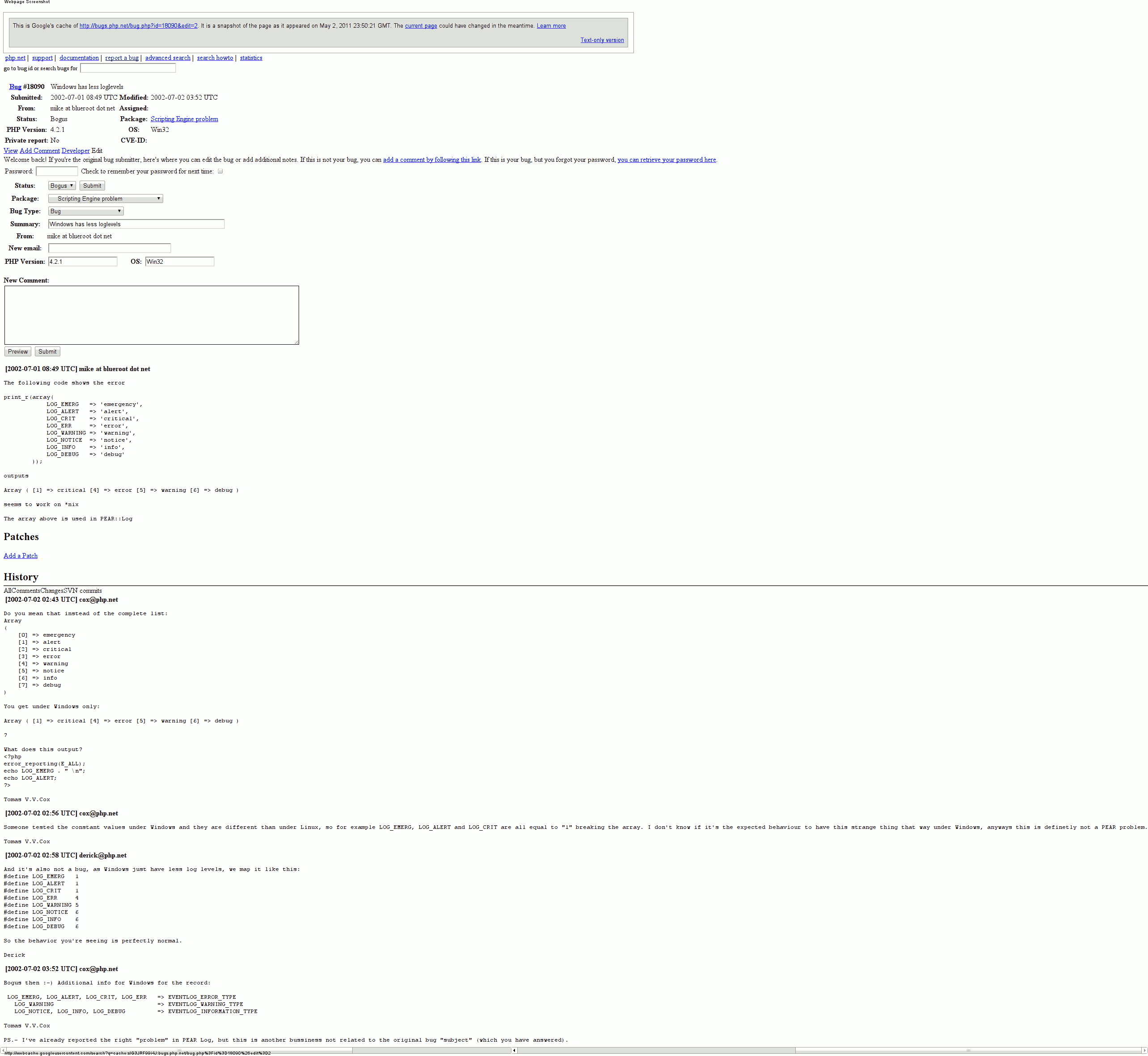 Document why WATCHDOG_* constants are used instead of built-in PHP LOG ...