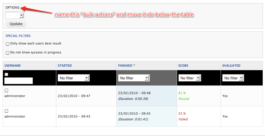 move and rename bulk actions at /admin/quiz/reports/results [#722986] | Drupal.org
