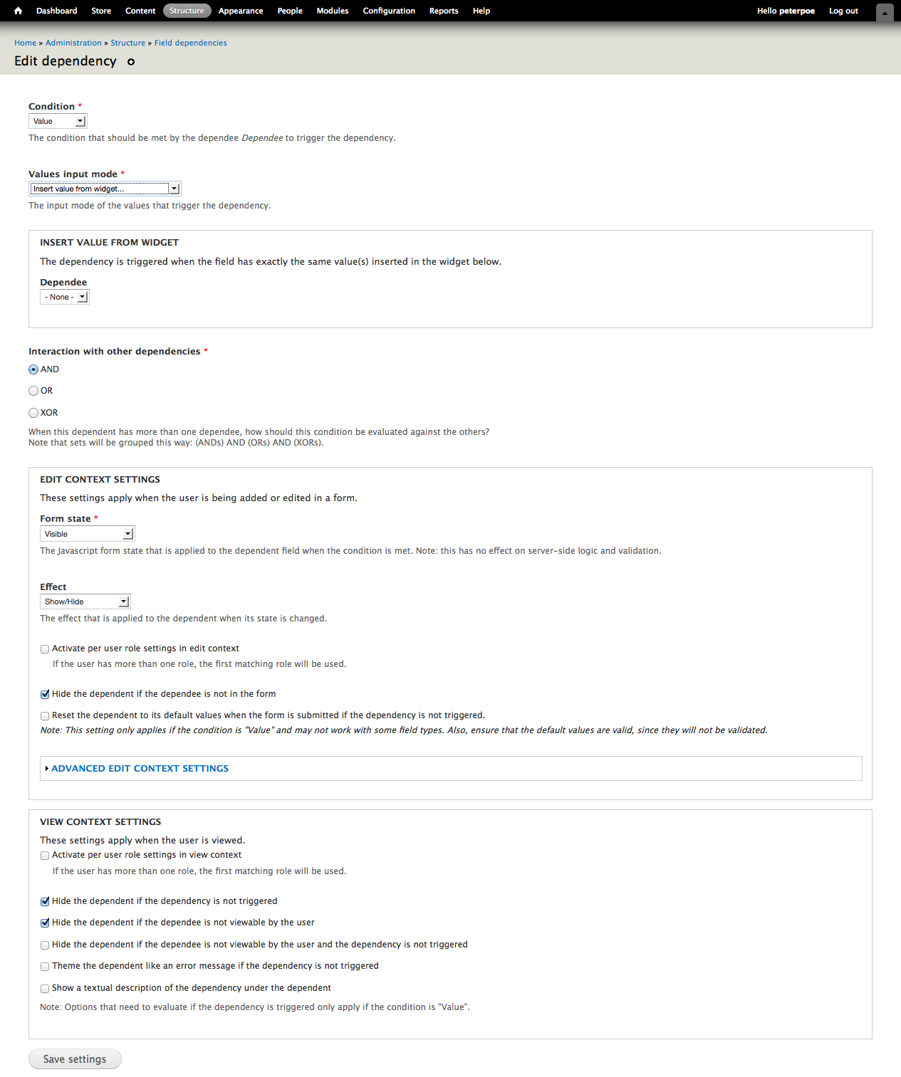 Missing widget when adding field dependency? [#2144729] | Drupal.org