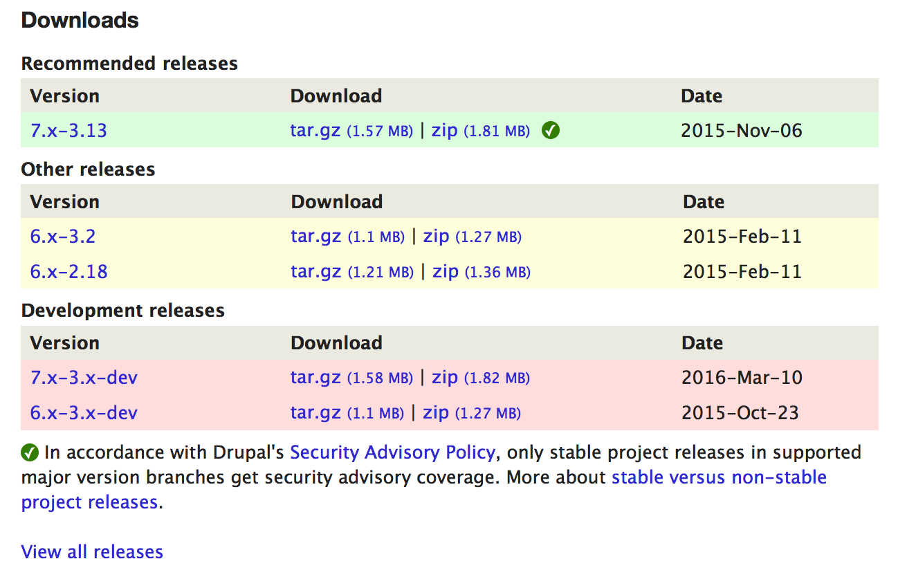 Add information about releases covered by security advisories to project pages near download ...