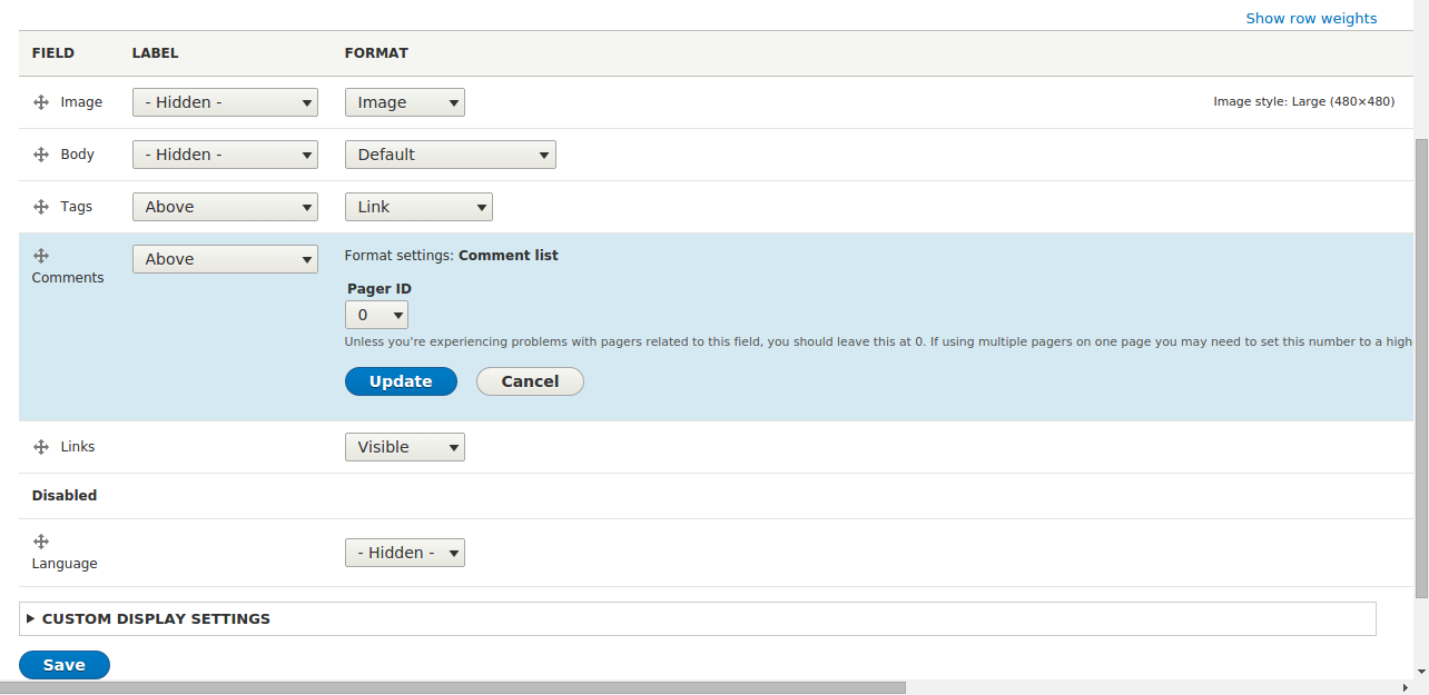 Description of display settings takes too much space [#2372023] | Drupal.org