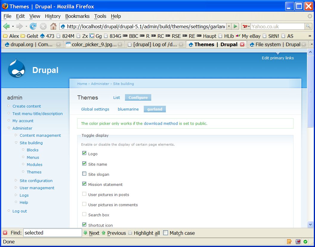 Explain why the color module was disabled on theme page [#103528 ...