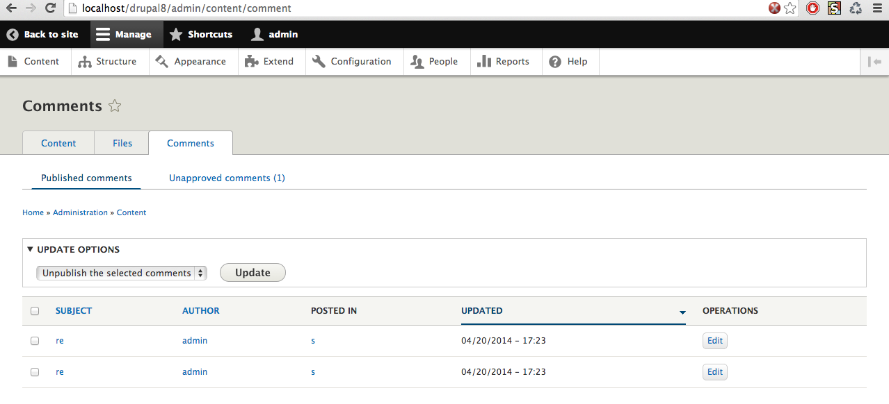 Convert the comments administration screen to a view [#1986606 ...