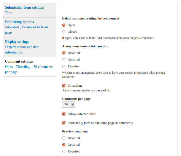 Make comment settings form more usable [#989452] | Drupal.org