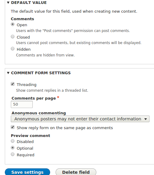 Make comment settings form more usable [#989452] | Drupal.org