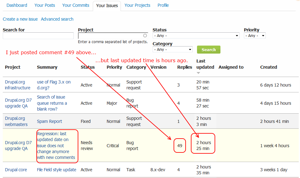 Regression: last updated date on issue does not change anymore with new ...