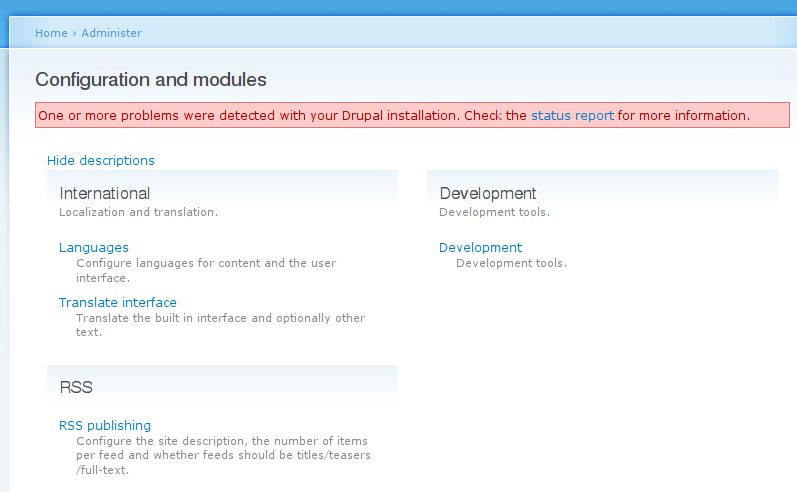 Config and modules page [#508458] | Drupal.org