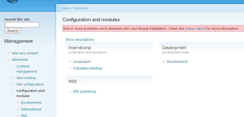 Config and modules page [#508458] | Drupal.org