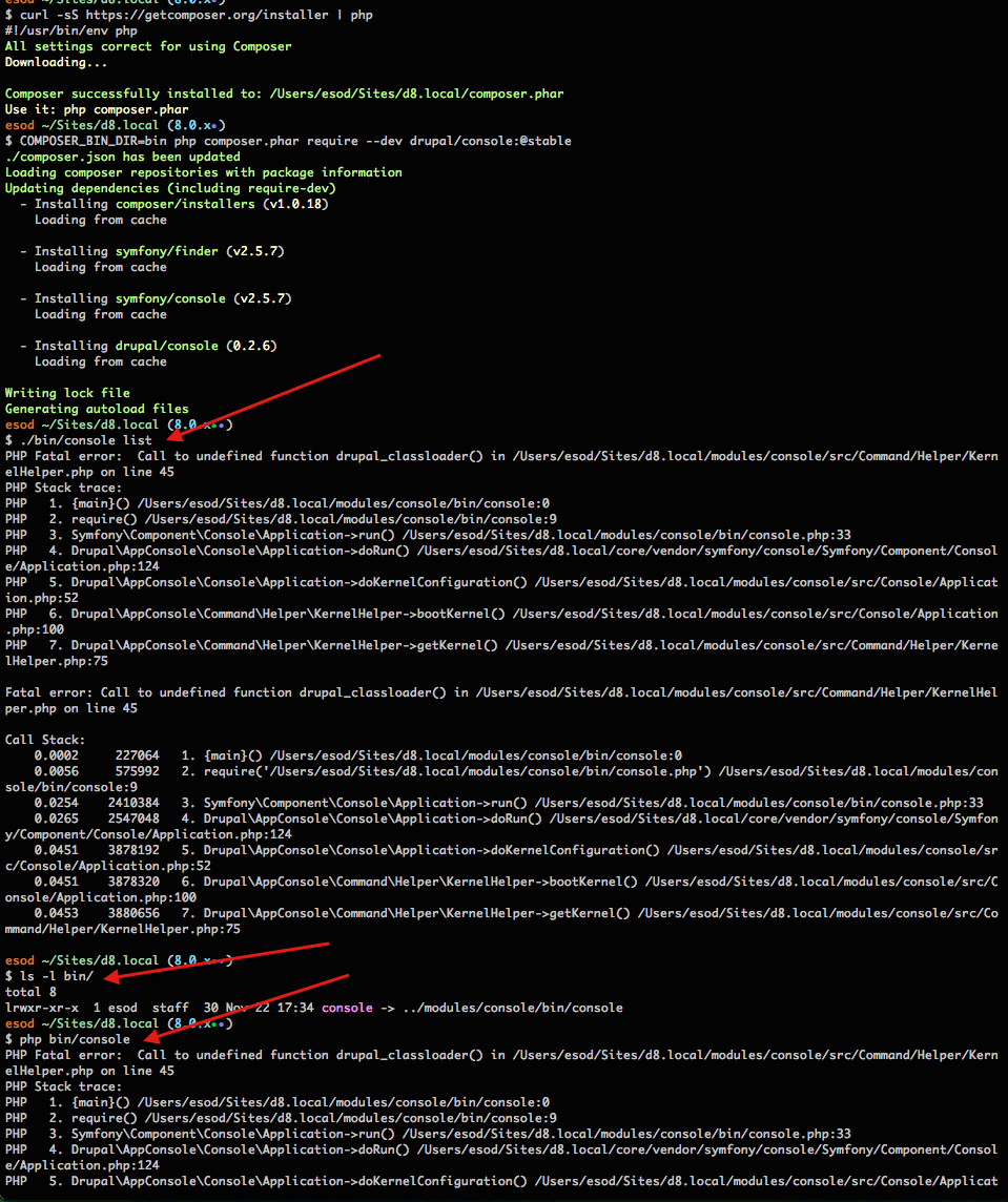 Error installing - "./bin/console: No such file or directory" [#2369399] | Drupal.org
