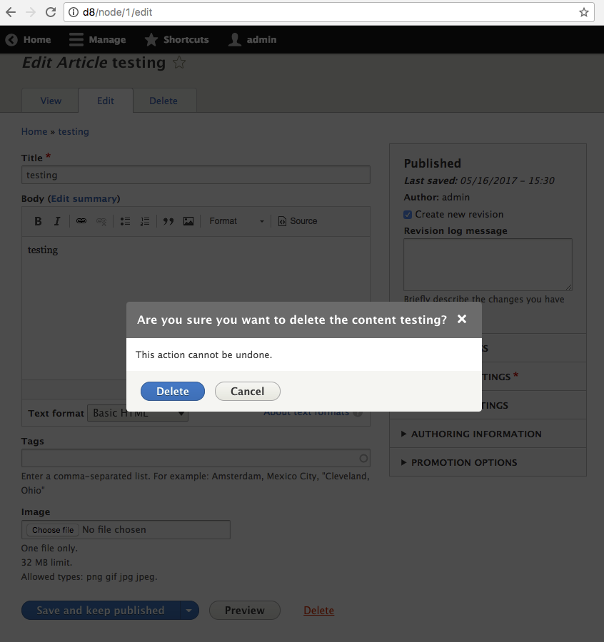 Use a modal for content entity form delete links confirmation forms [#2254935] | Drupal.org