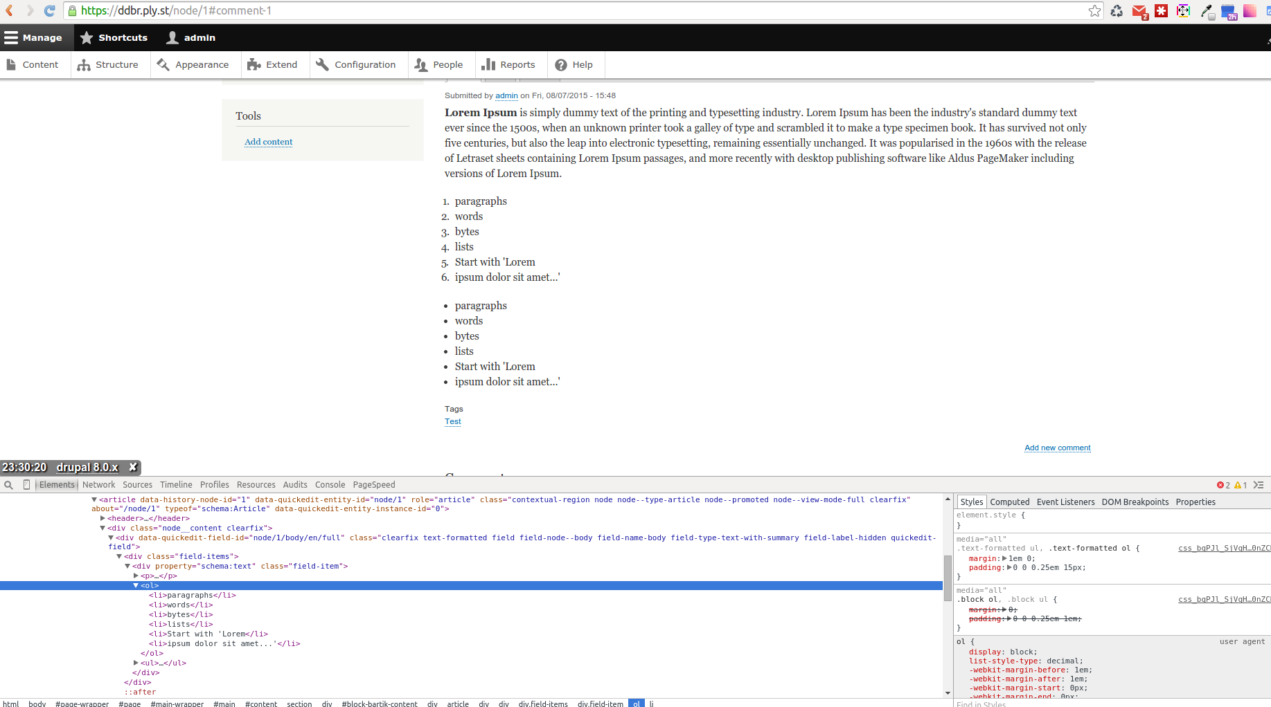 Replace the .region-content ul/ol selector with text-formatted to refactor code + fix visual ...