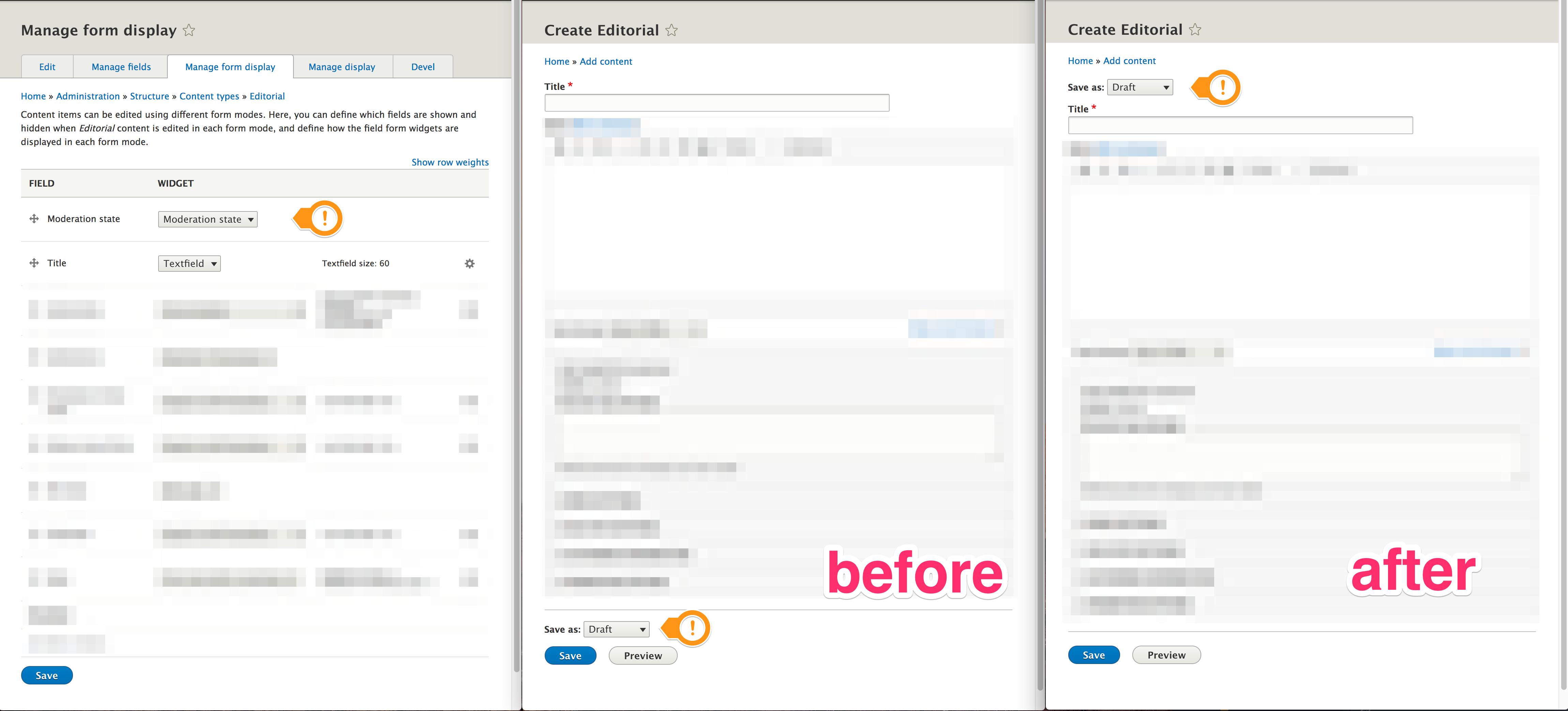 Content moderation widget cannot be reordered [#2925182] | Drupal.org