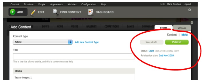 D7UX: "Save draft" and "Publish" buttons on node forms [#472066] | Drupal.org