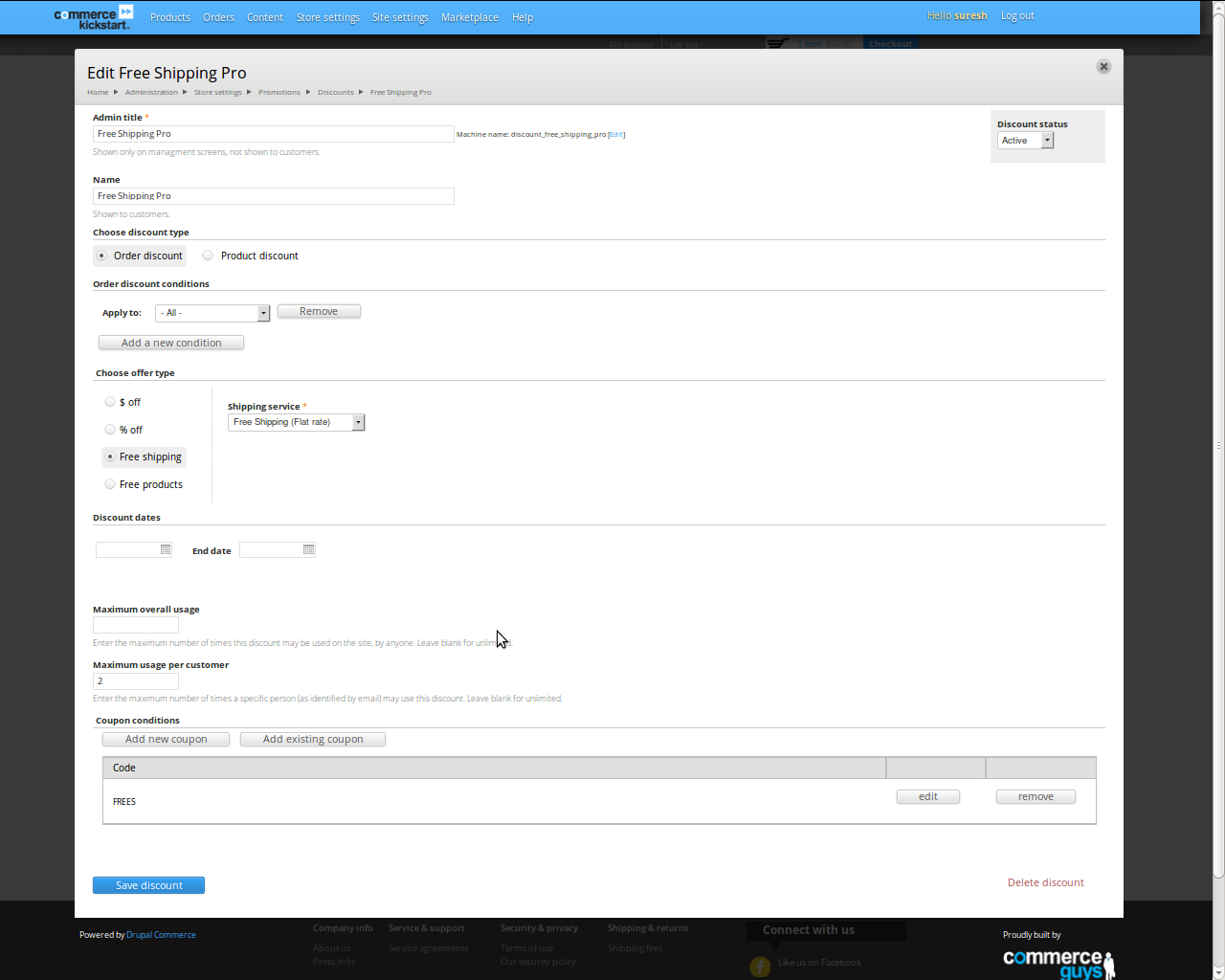 Coupon clean-up prevents the use of the Free Shipping offer type [#2215201] | Drupal.org