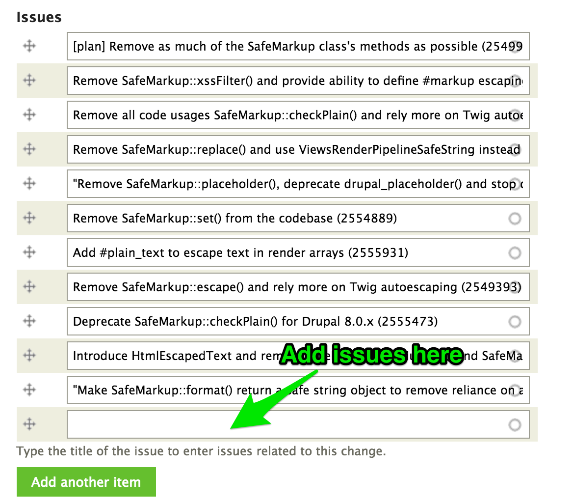 Add change records to all @deprecated code [#2873705] | Drupal.org