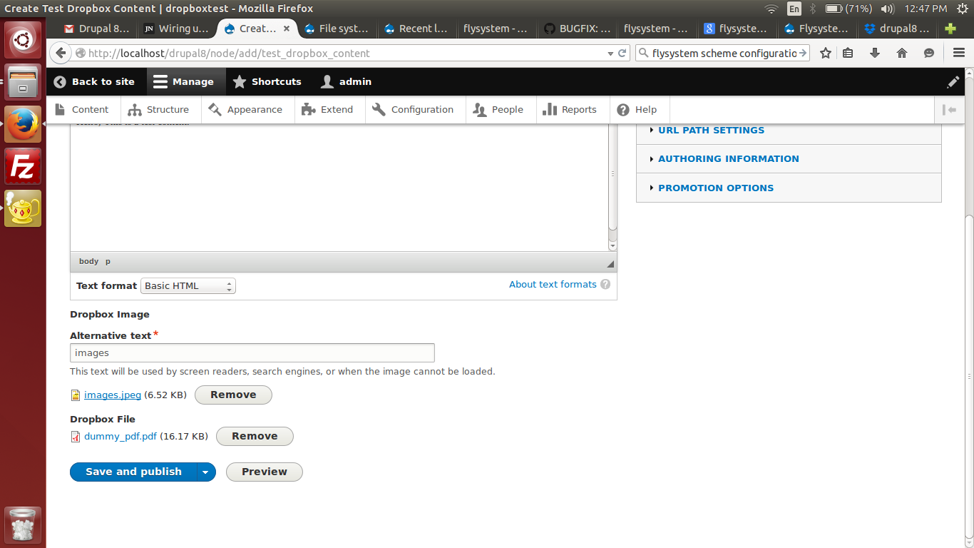 Direct file upload from content add form is not working for flysytem_dropbox and flysystem_s3 ...