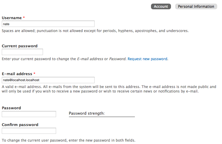 Allow the user edit form to only ask for the current password when necessary (in a followup ...