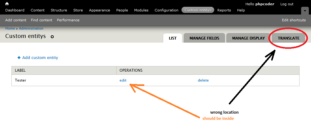 Entity translation translate tab doesn't work on custom entity [#2442703] | Drupal.org