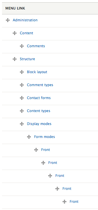 EntityStorageException when trying to save a link over the maximum depth [#2349071] | Drupal.org