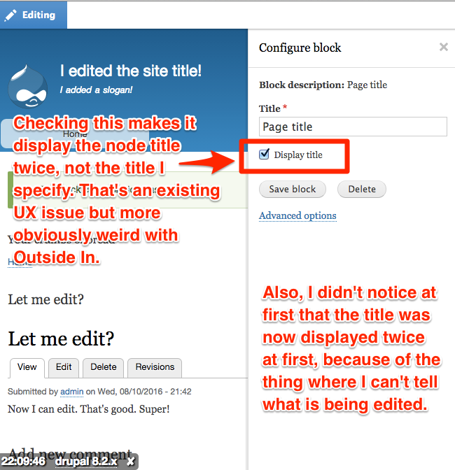 The Page Title block's title behaves in a confusing way with Settings Tray and the Help block ...