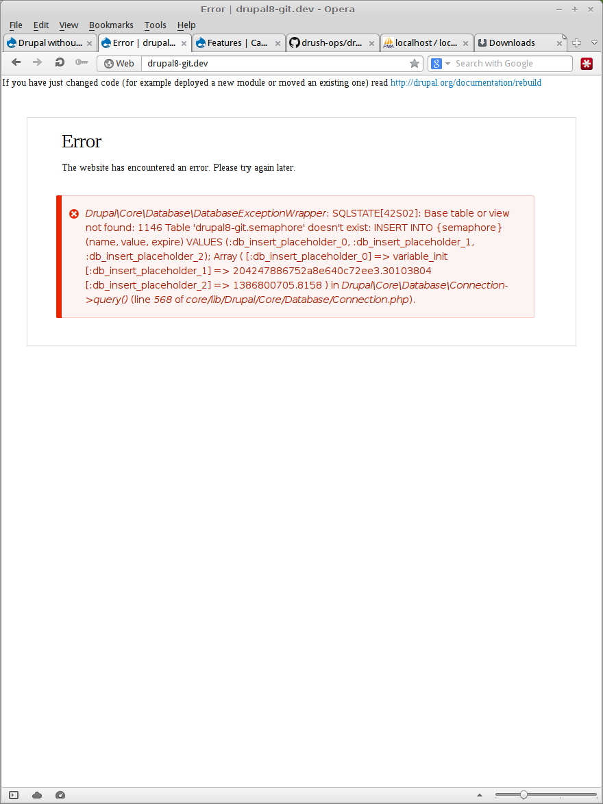 Drupal Without Db But With Site Config Throws Uninformative Error 7078