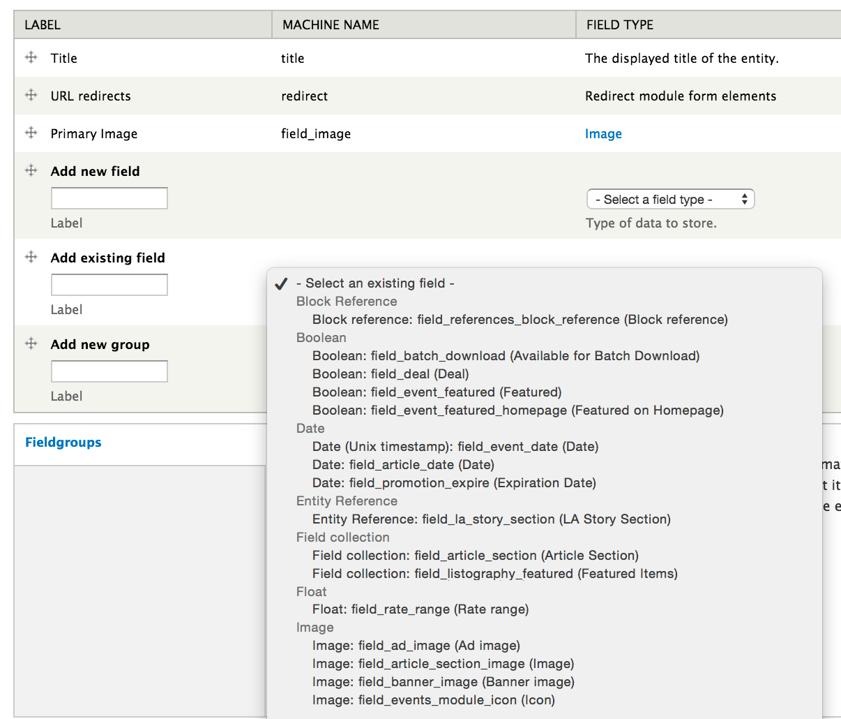 Replace "Select a field type" with a hierarchical select [#1953836] | Drupal.org