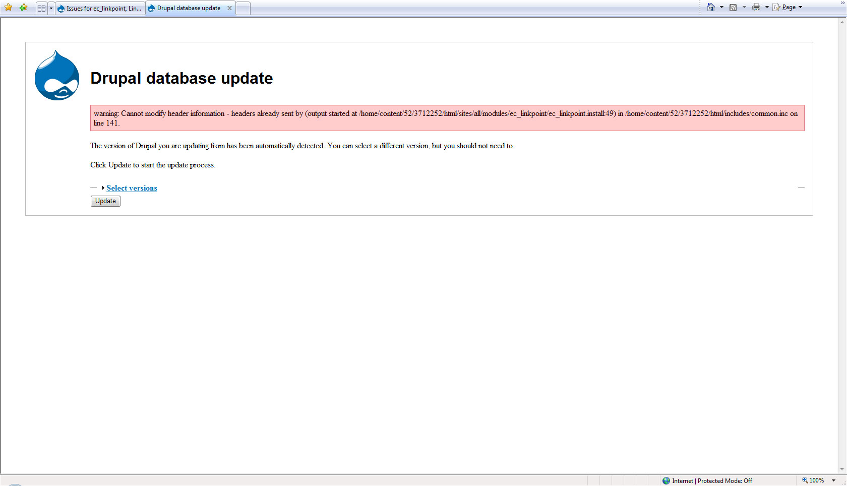Oops, errors when site update.php [#357734] | Drupal.org