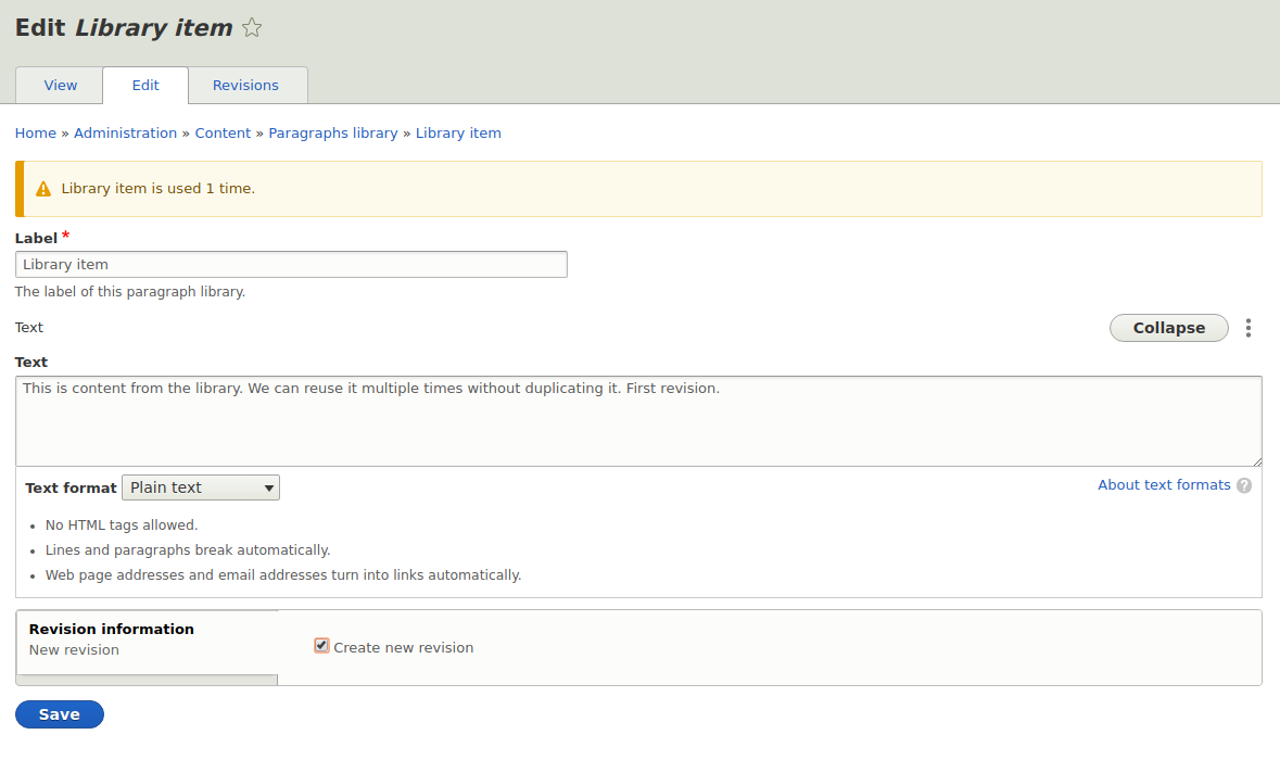 Offer revision UI of library item entity [#2904233] | Drupal.org
