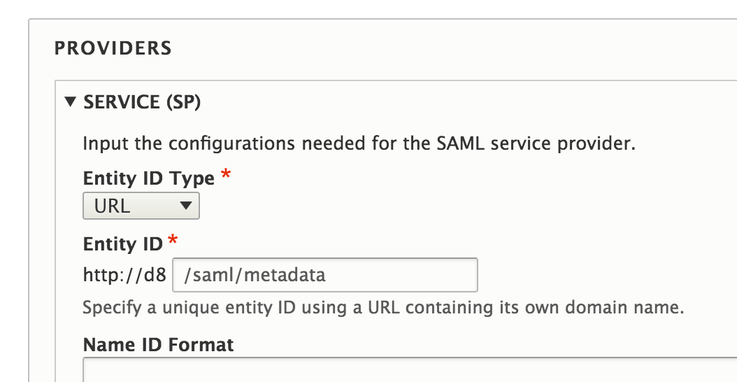 [droath branch] Entity ID type "url" + using the NameID attribute as ...