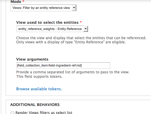 Use tokens for entity selection view arguments [#2010898] | Drupal.org