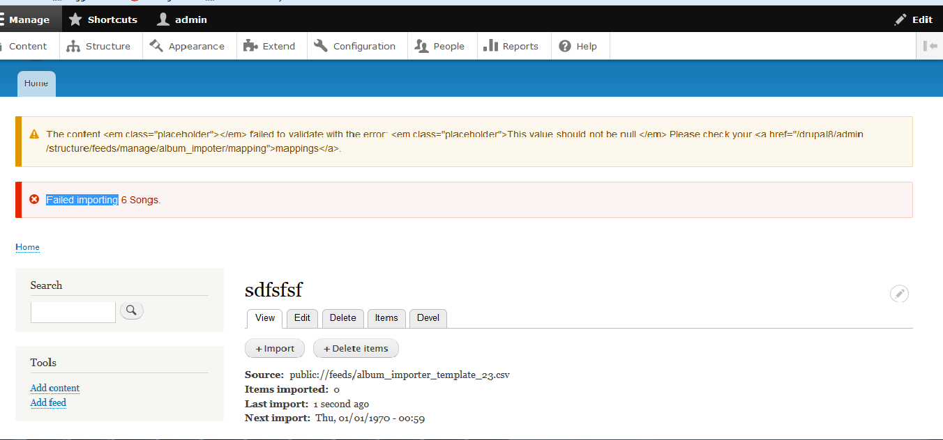 Failed To Import Data For Drupal 8 [ 2602518]