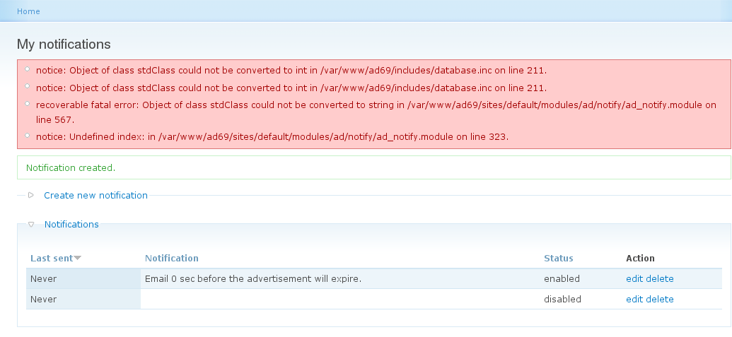 default notifications [#173176] | Drupal.org