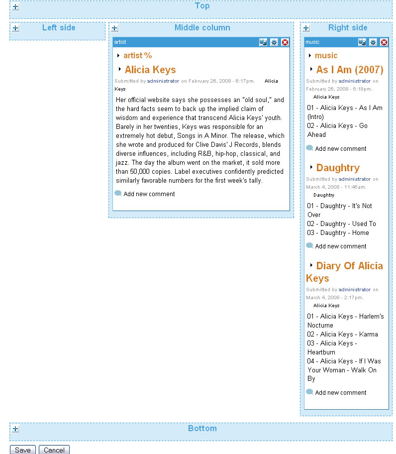 Help: How Can I should Artist and Albums side by side [#230208] | Drupal.org
